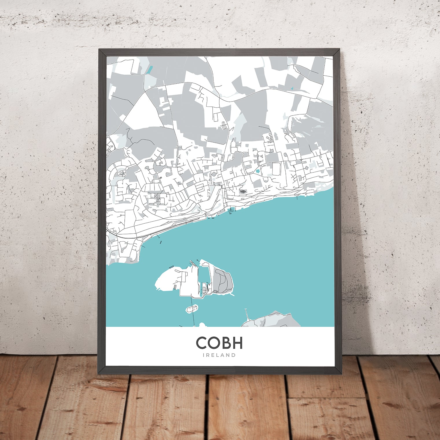 Modern Town Map of Cobh, Ireland: Cobh Cathedral, Cork Harbour, Great ...