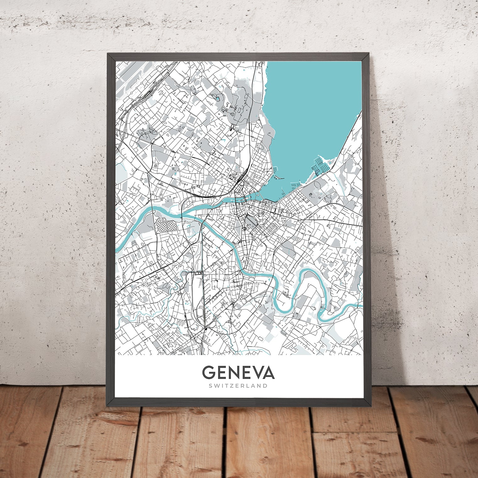 Mapa moderno de la ciudad de Ginebra, Suiza: Jet d'Eau, Palacio de las ...