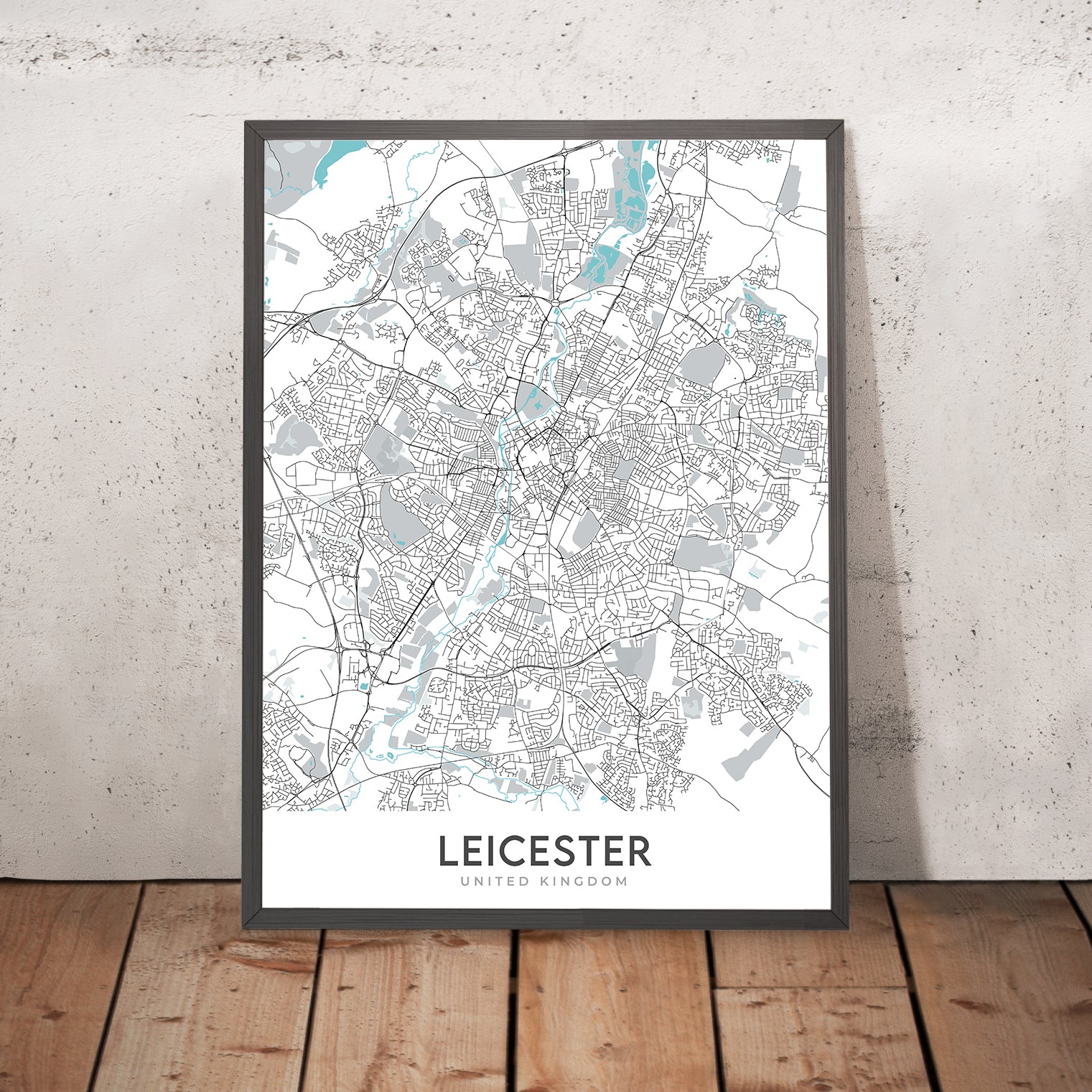 Modern City Map of Leicester, UK: City Centre, University, Cathedral ...