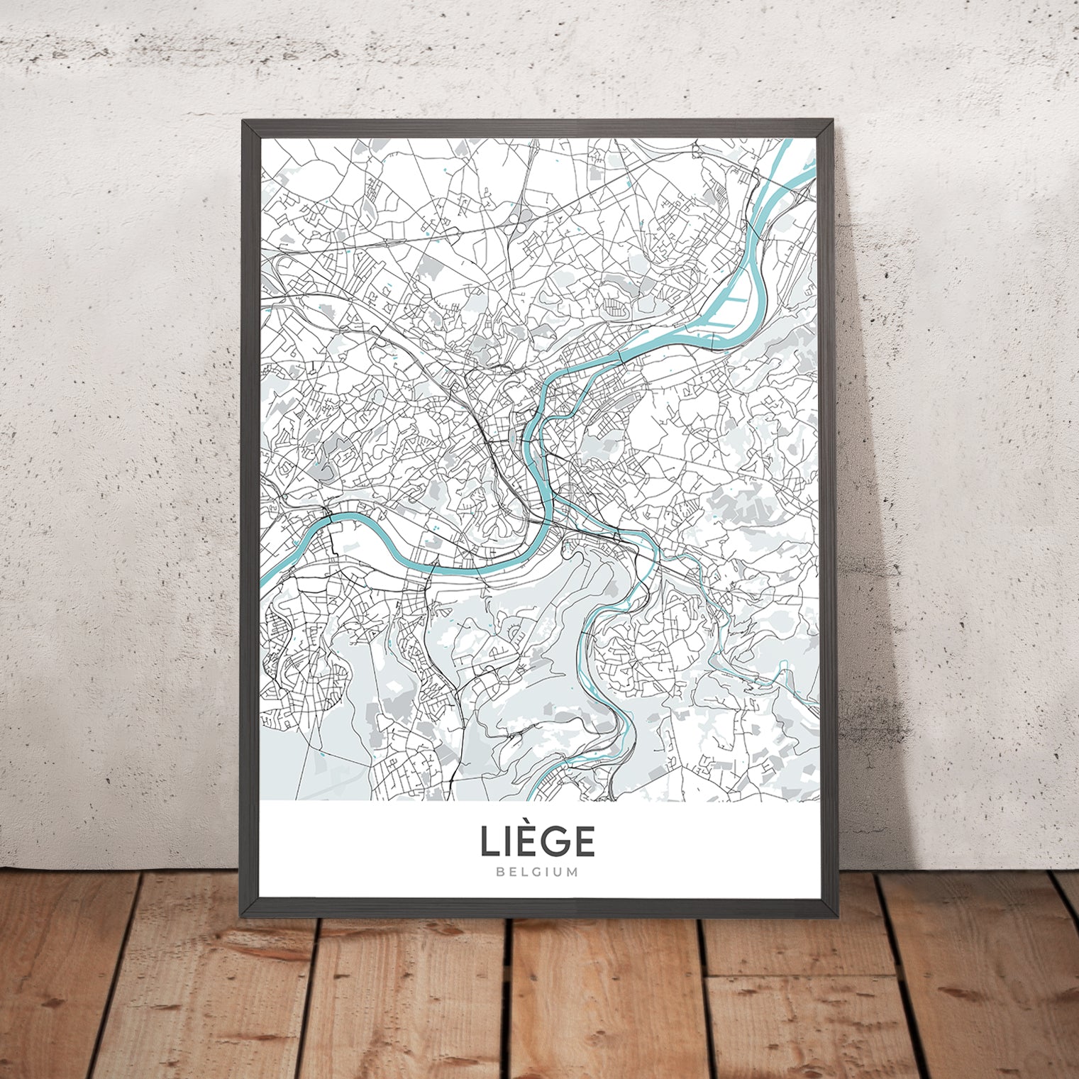 Mapa moderno de la ciudad de Lieja, Bélgica: Cathédrale, Parc de la Bo ...