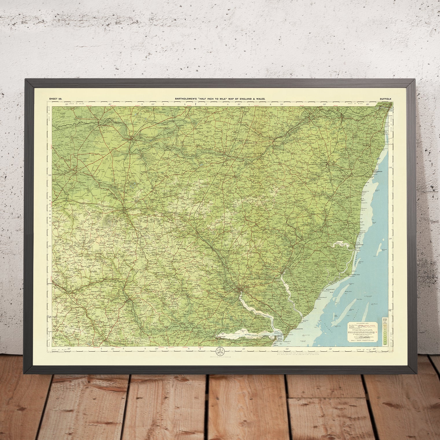 Old OS Map of Suffolk, England by Bartholomew, 1901: Ipswich, Lowestof ...