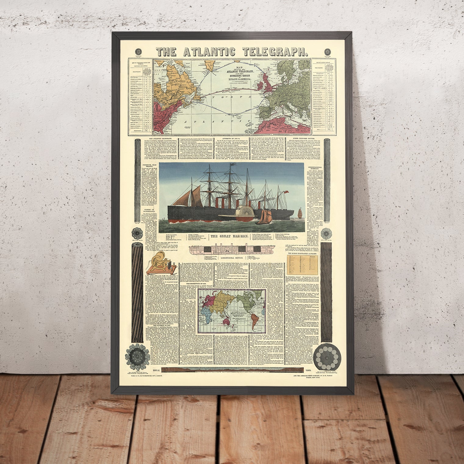 Old Map of The Atlantic Telegraph by Bacon & Co., 1865: Great Eastern ...