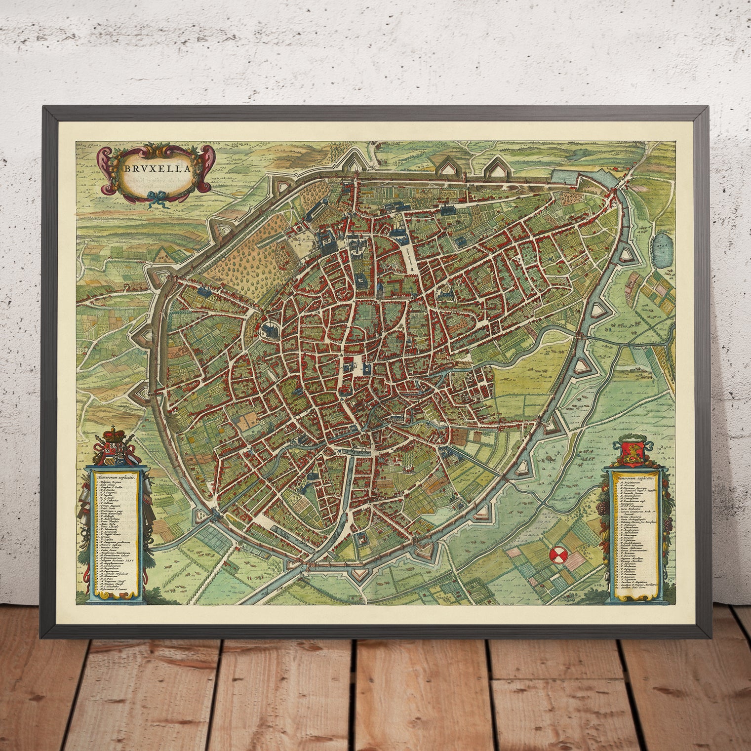 Old Birdseye Map of Brussels by Blaeu, 1649: Fortifications, Churches ...