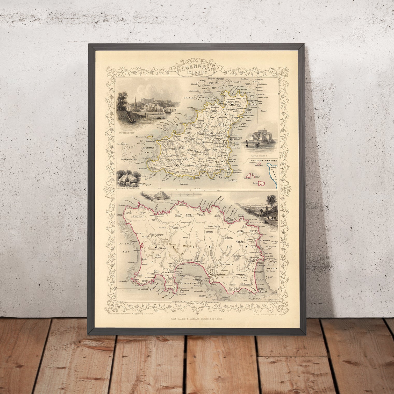 Old Map of Channel Islands (Jersey and Guernsey) by Tallis & Rapkin 18 ...