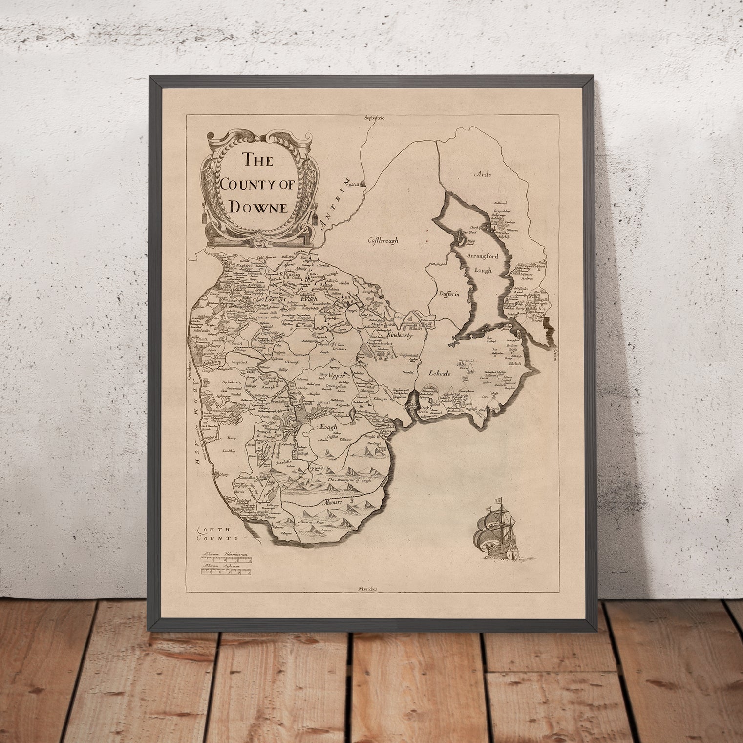 Old Map of County Down by Petty, 1685: Bangor, Donaghadee, Hillsboroug ...