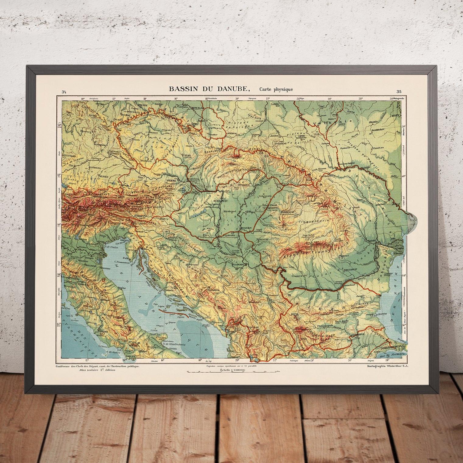 Old Map of the Danube River in Europe by Kartographia Winterthur, 1921 ...