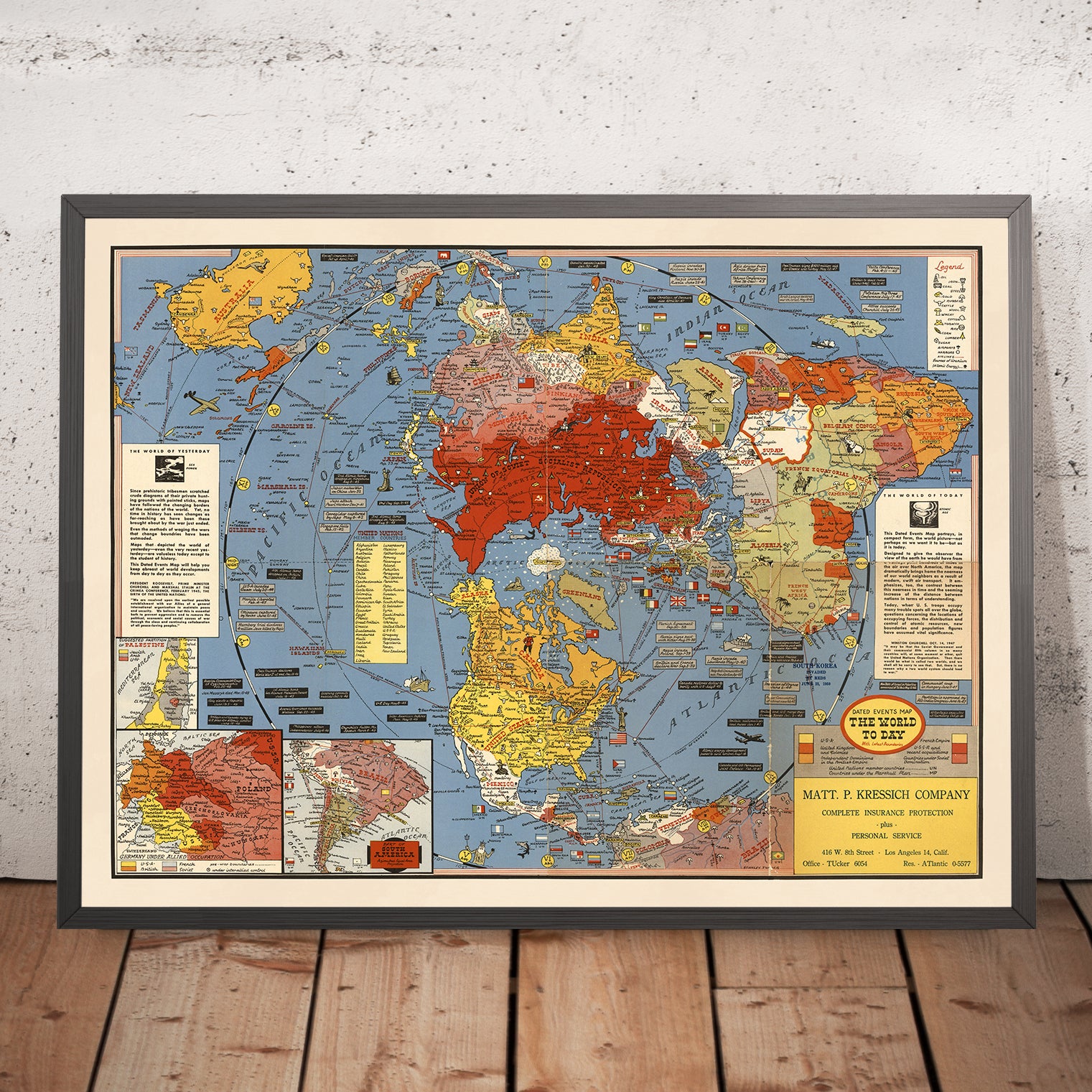 Antiguo mapa de la Tierra plana "El mundo actual" de Stanley Turner, 1 ...