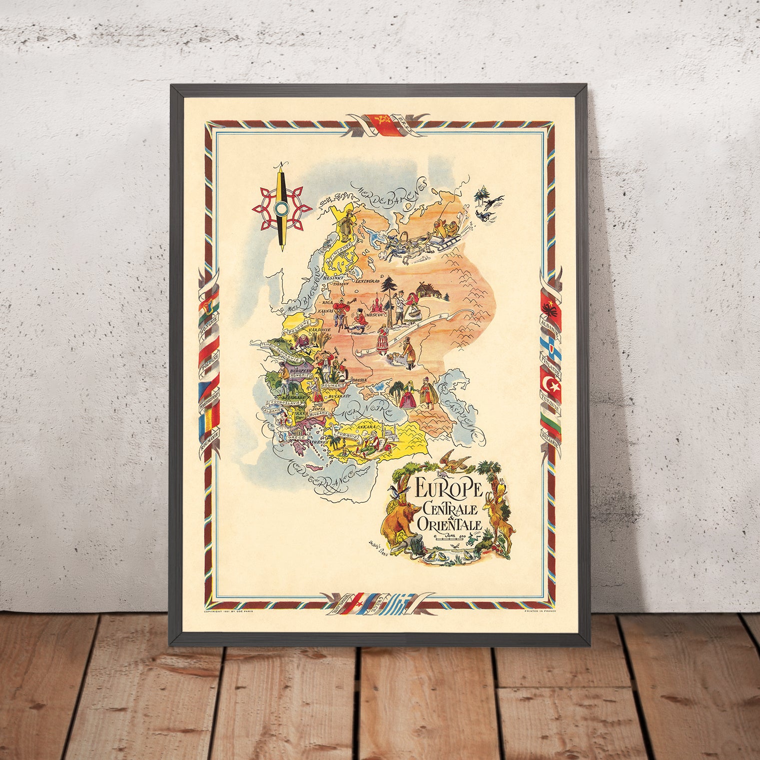 Old Pictorial Map of Central and Eastern Europe by Liozu, 1951: Post-W ...