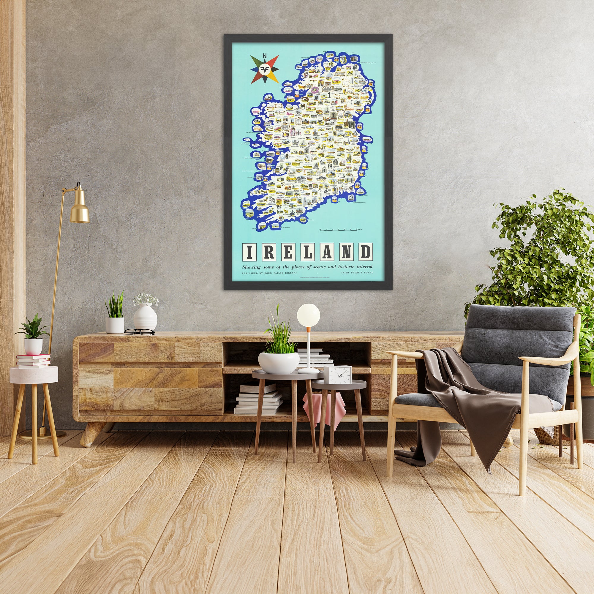 Old Pictorial Map of Ireland, 1958: Dublin, Cliffs of Moher, Giant's C ...