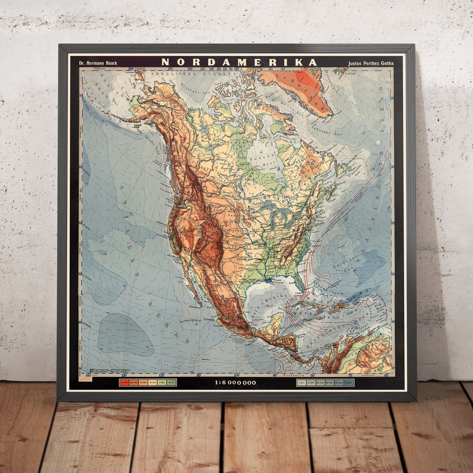 Old Physical Map of North America by Haack, 1950: Topography, Educatio ...