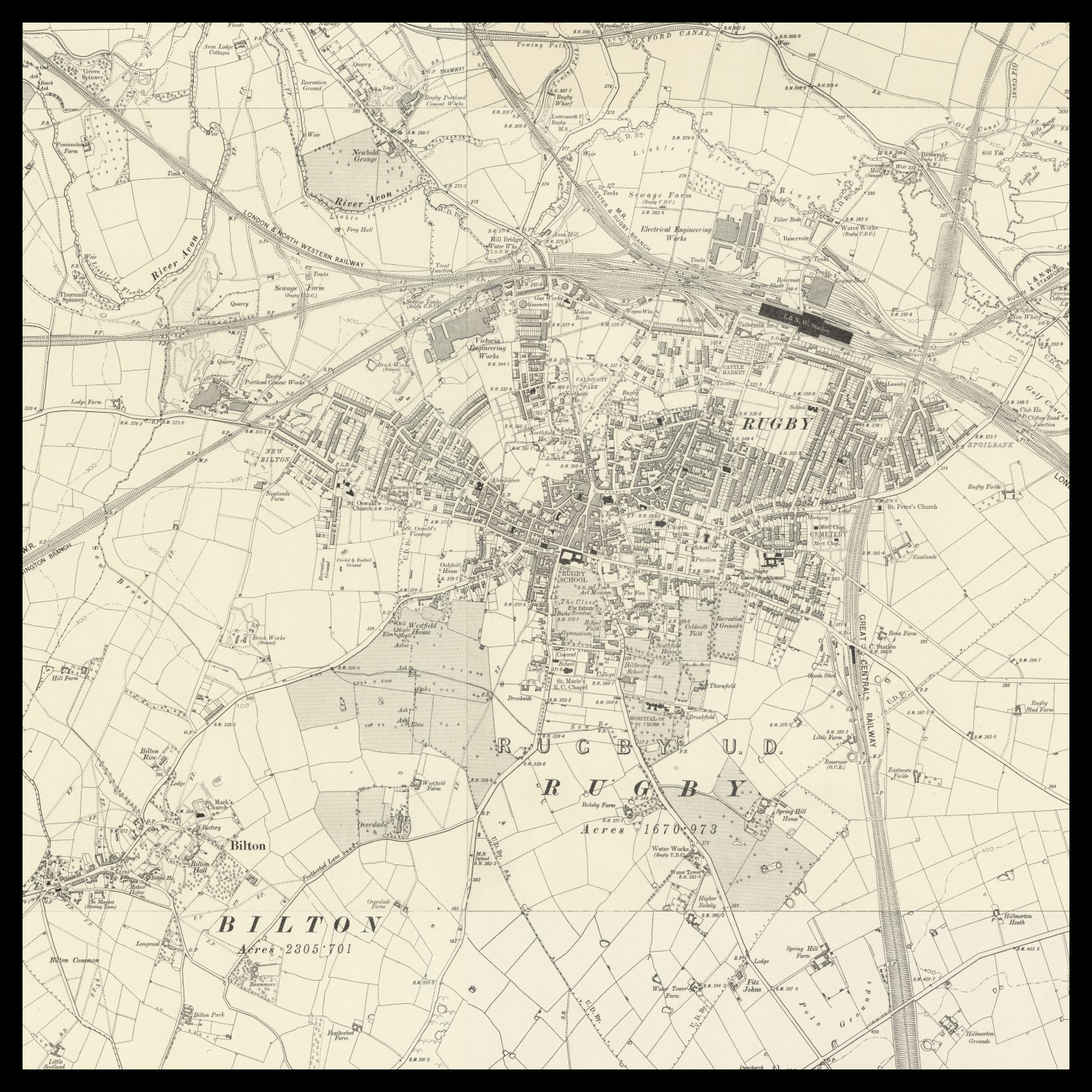 Personalised Old Map of Rugby – The Unique Maps Co.