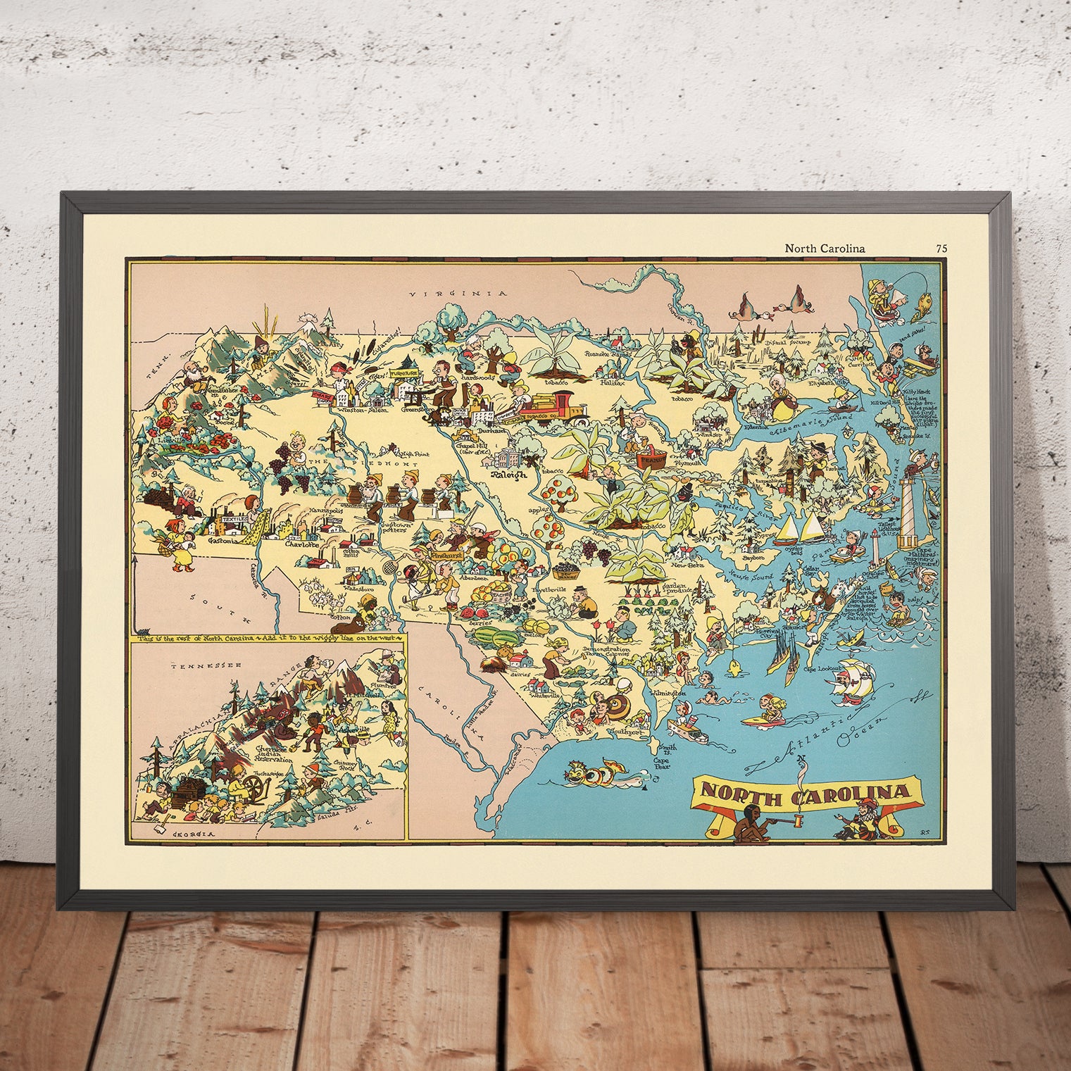 Old Pictorial Map of North Carolina by Ruth Taylor White, 1935: Charlo ...