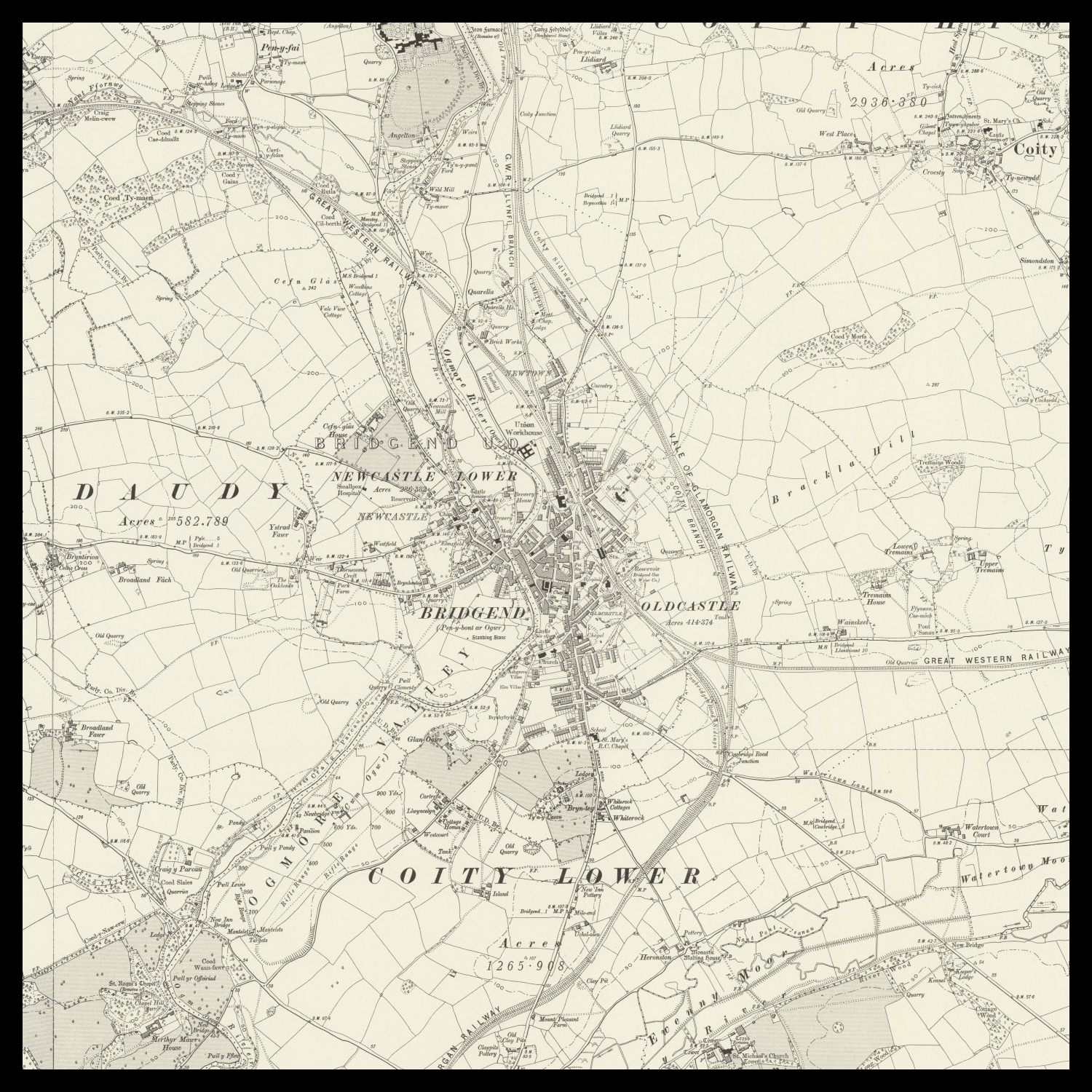 Personalised Old Map of Bridgend – The Unique Maps Co.
