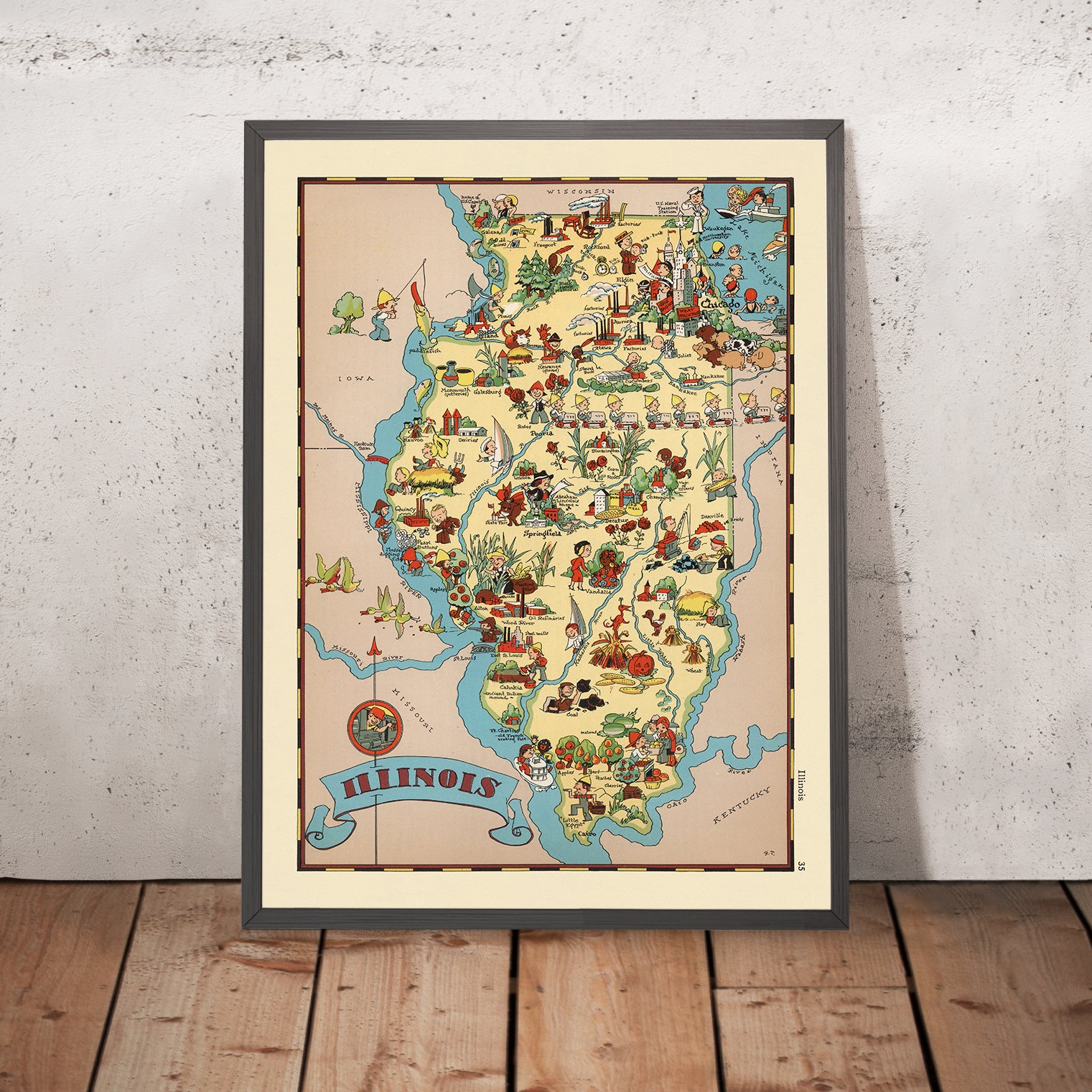 Pictorial Map of Illinois by Ruth Taylor White, 1935: Chicago, Springf ...