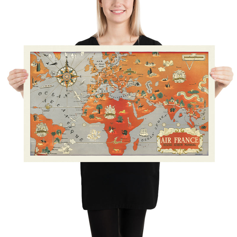 Old Art Deco Air France Air Routes World Map by Boucher, 1934 – The ...