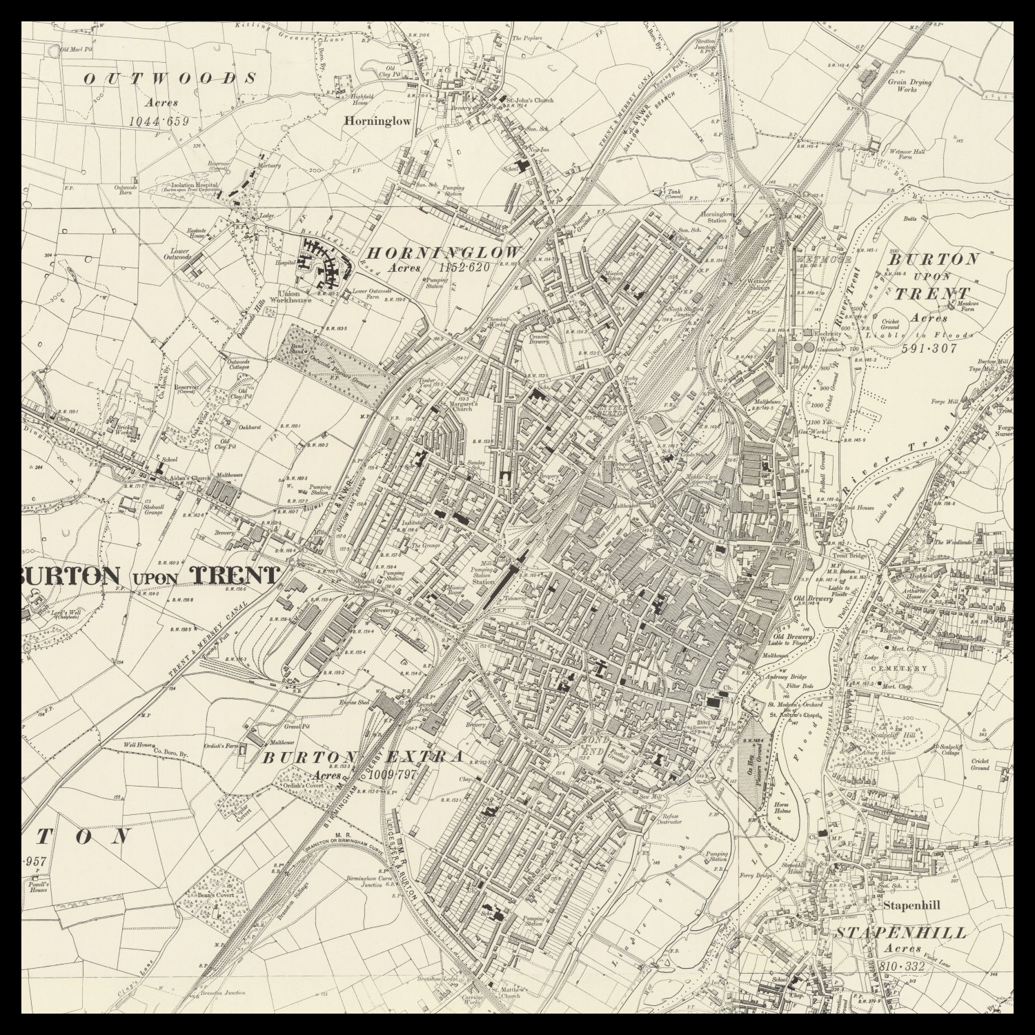 Personalised Old Map of Burton upon Trent – The Unique Maps Co.
