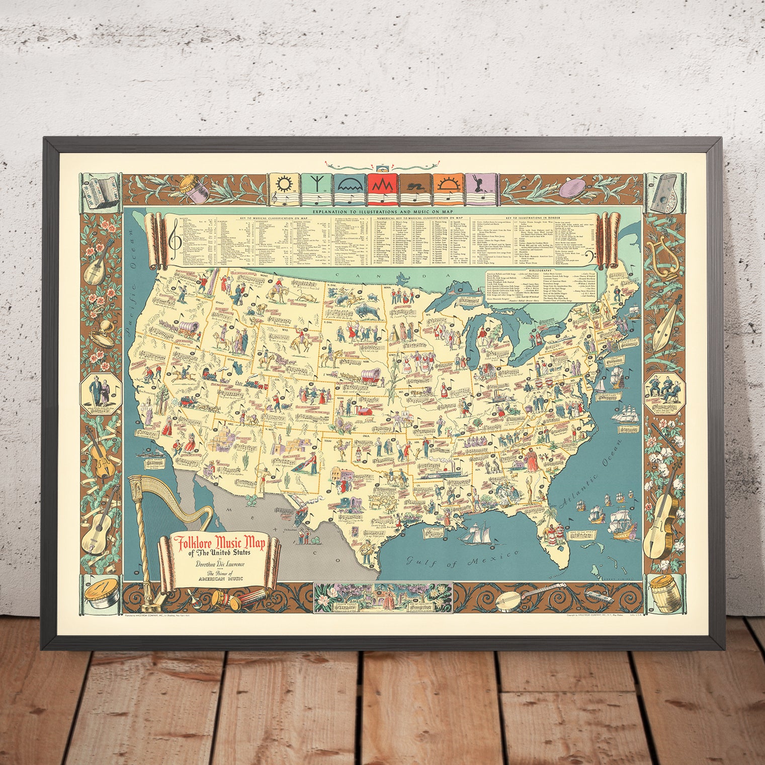 Old Folk Music Map of United States by Lawrence, 1946: Zuni Symbols, B ...