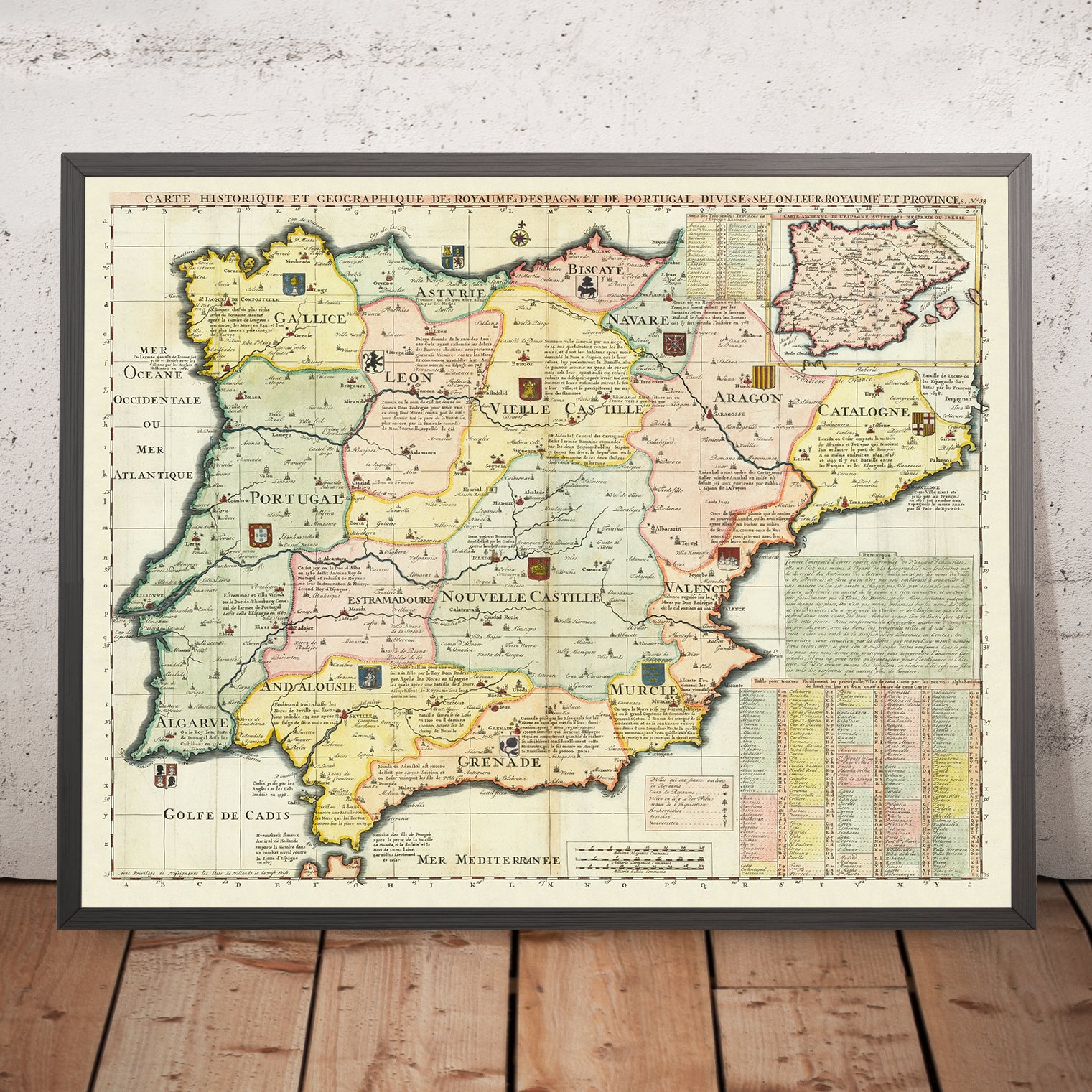 Old Historical Map of Spain & Portugal by Chatelain, 1719: Kingdoms, P ...