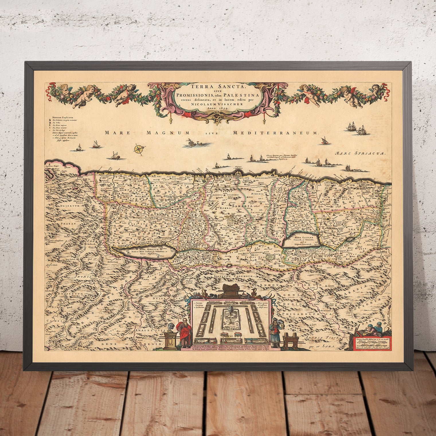 Old Map of the Holy Land by Visscher, 1690: Tribes of Israel, Moses, J ...