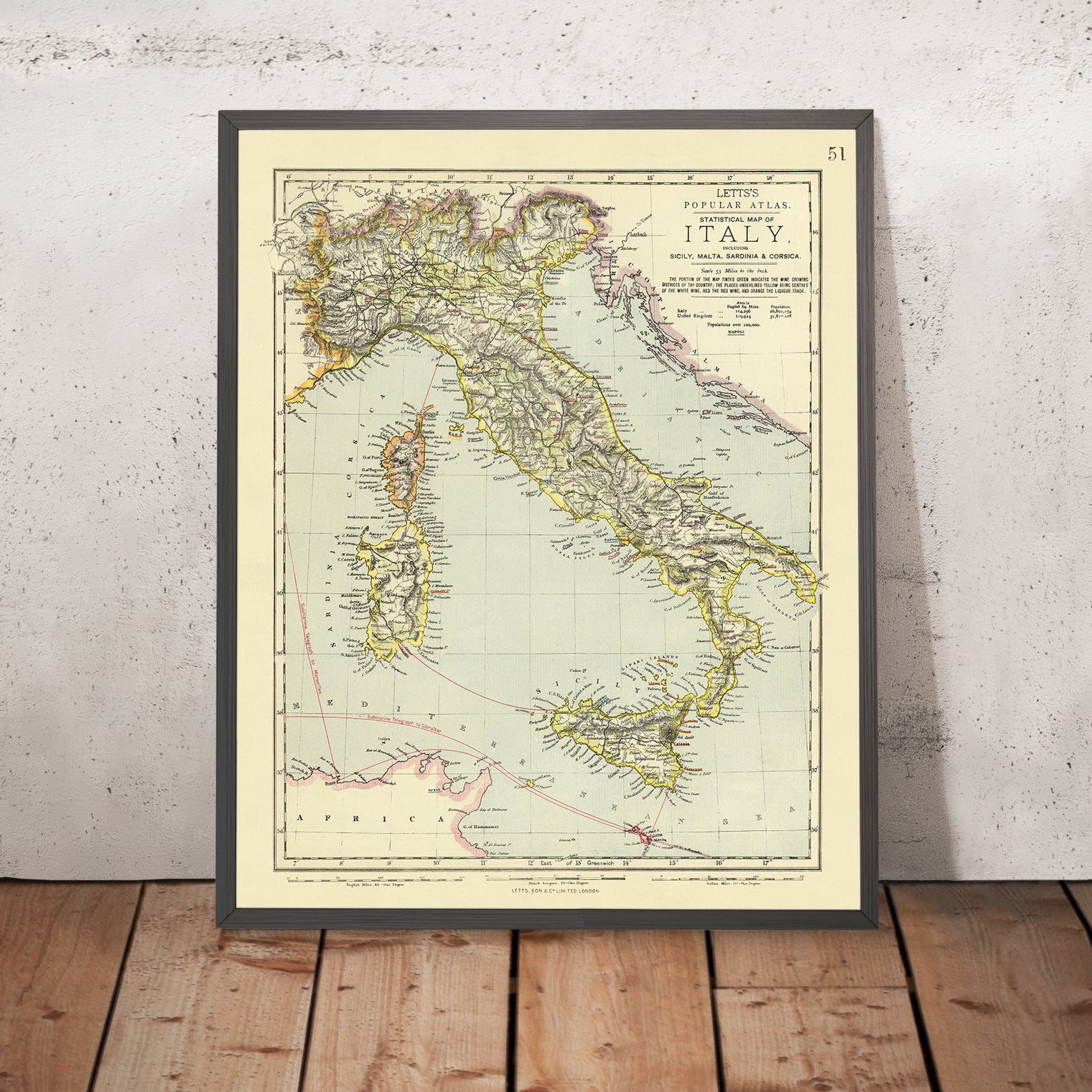 Old Wine Map of Italy, 1883: Red & White Viticulture, Rome, Naples, Ve ...