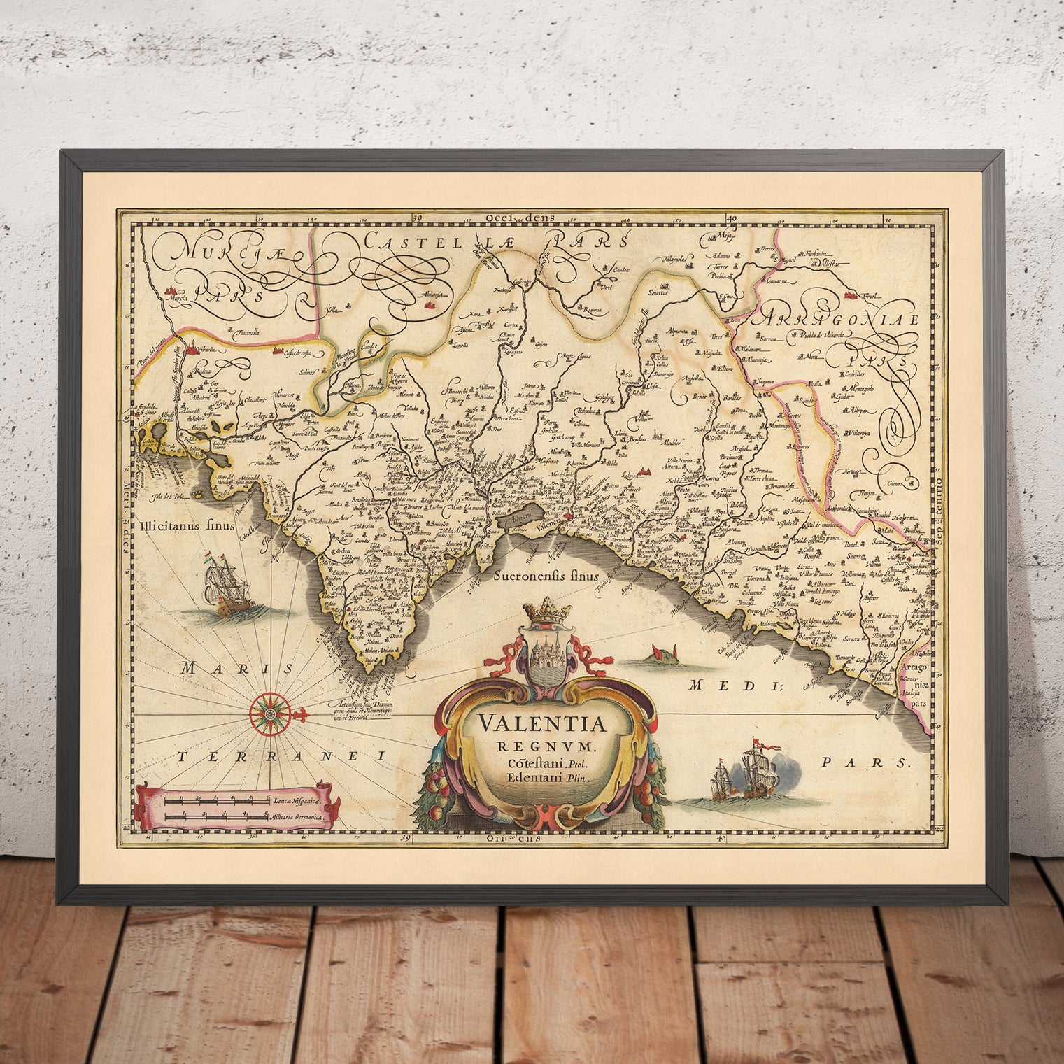Old Map of the Kingdom of Valencia, Spain by Visscher, 1690: Murcia, V ...