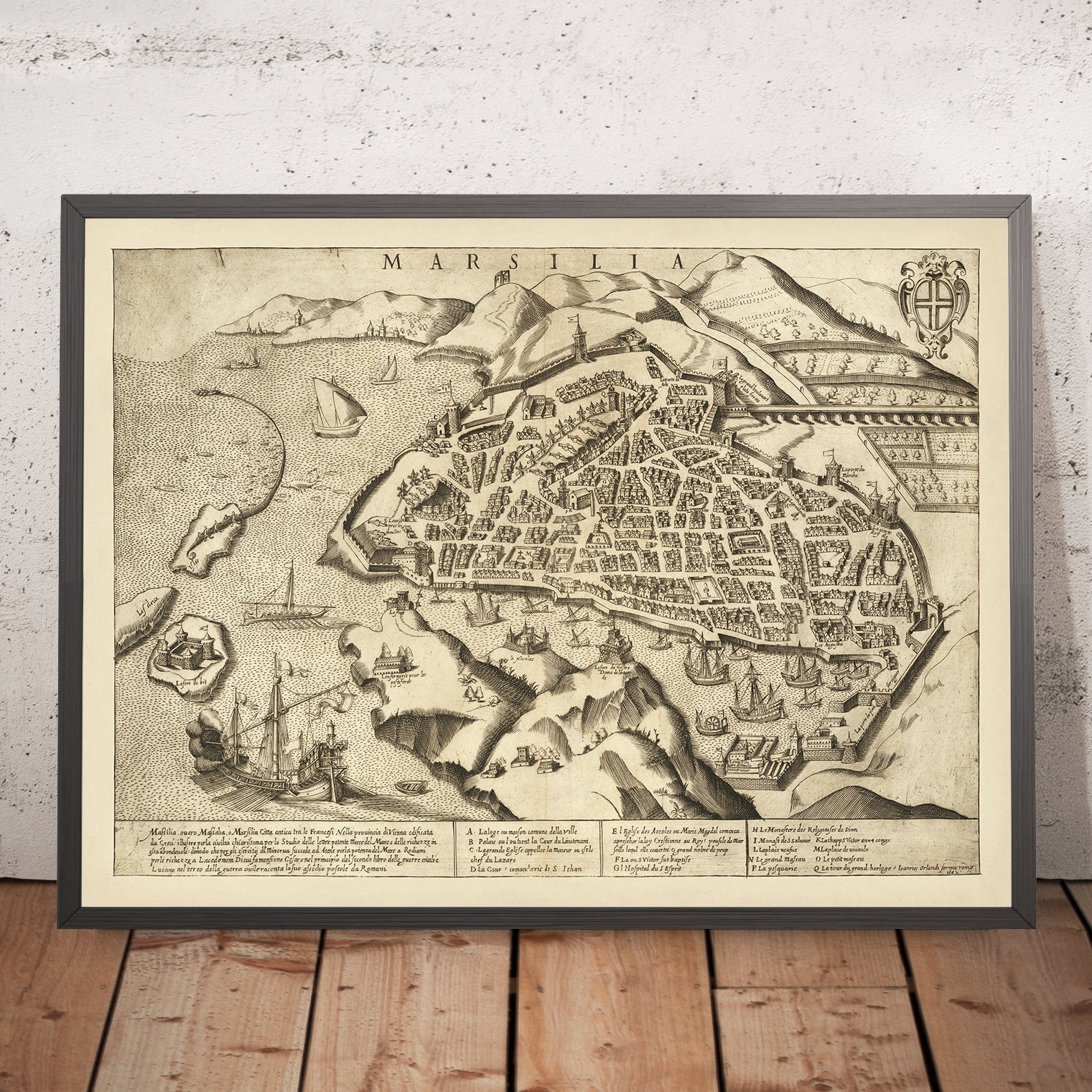 Old Bird's-eye Map of Marseille by Orlandi, 1580: Notre Dame, La Major ...