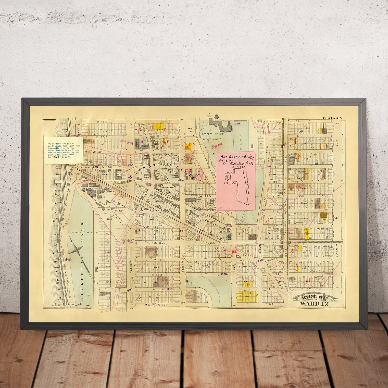 Old Map of Harlem, NYC by Bromley, 1879: Riverside Park, Convent, Broa ...