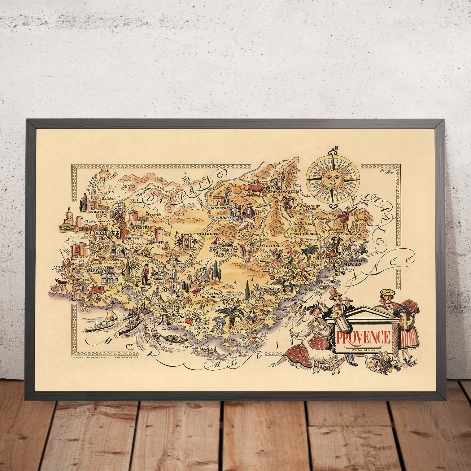 Old Map of Provence, France by Liozu, 1951: Marseille, Avignon, Cannes ...