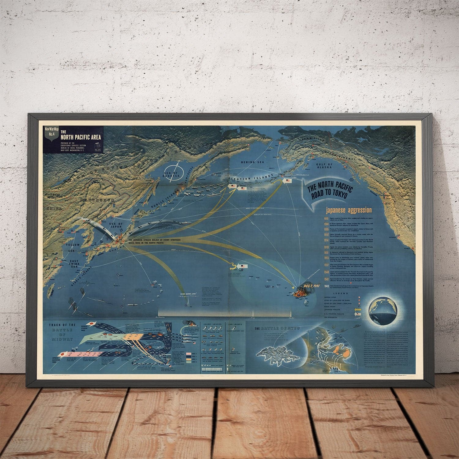 NavWarMap No. 4 - Old World War 2 Map, 1944 - Pacific Battles, Pearl H ...