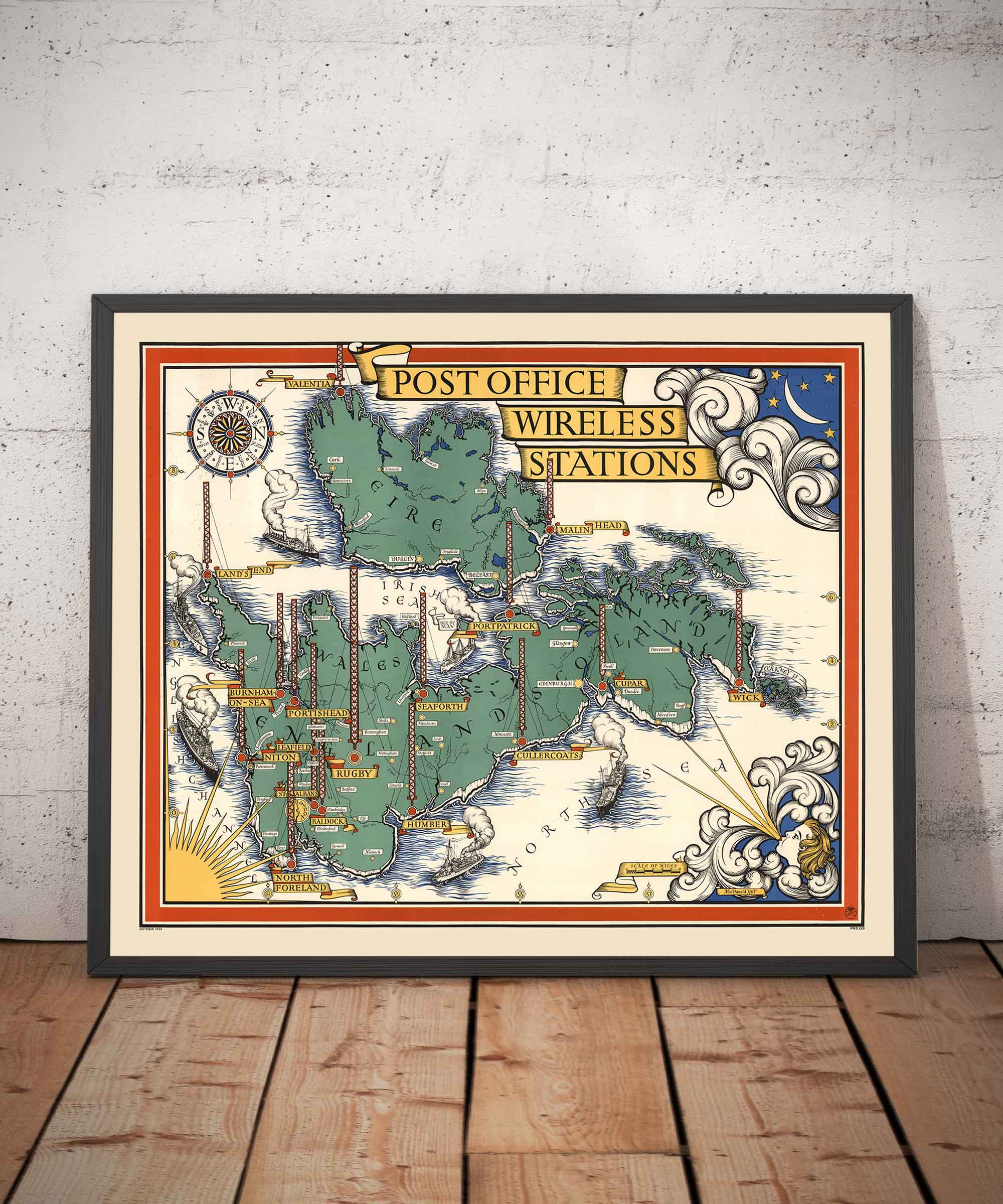 Old Pictorial Map of the Post Office Wireless Stations by Macdonald ...