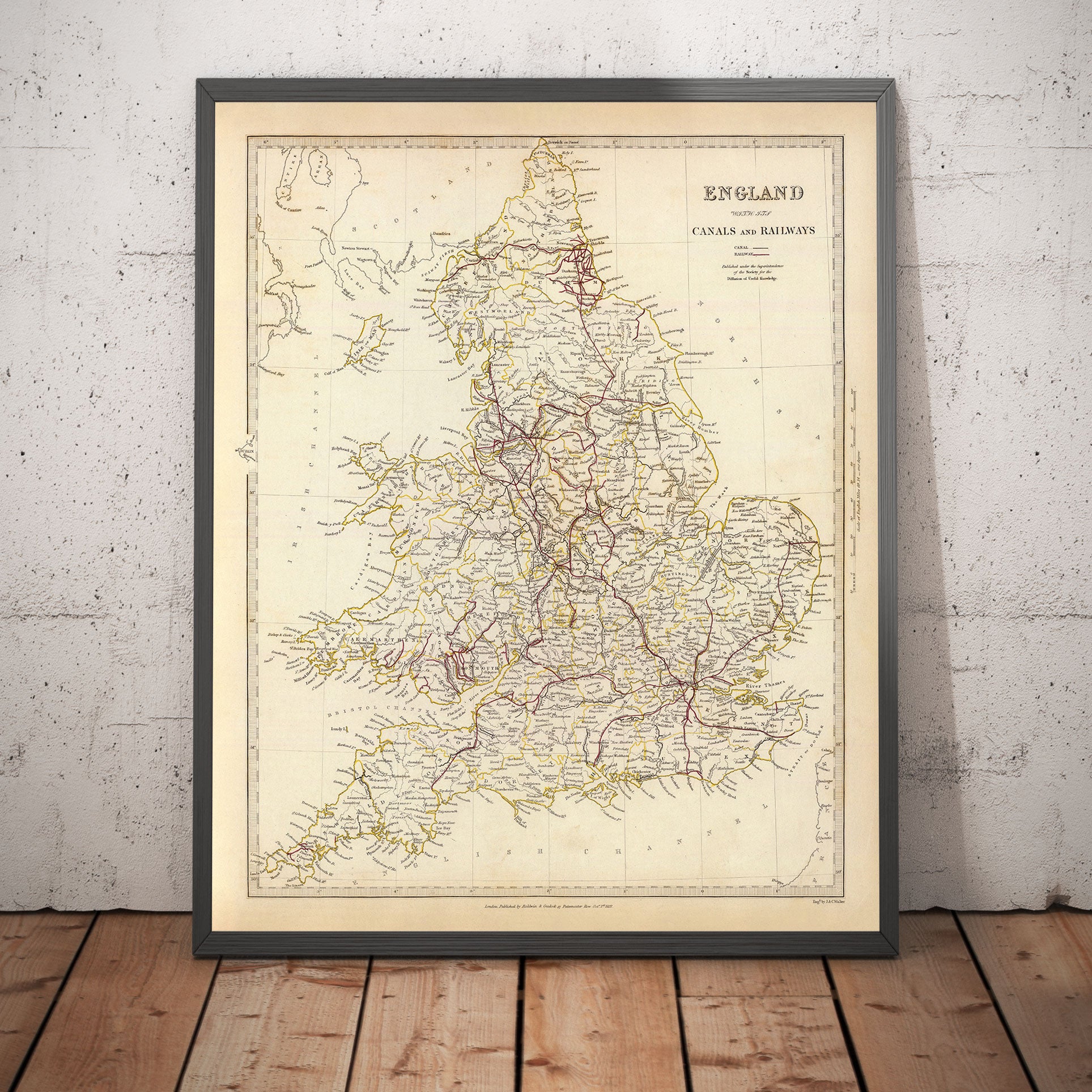 Old Map of the Railways and Canals in England and Wales in 1837 by SDUK ...