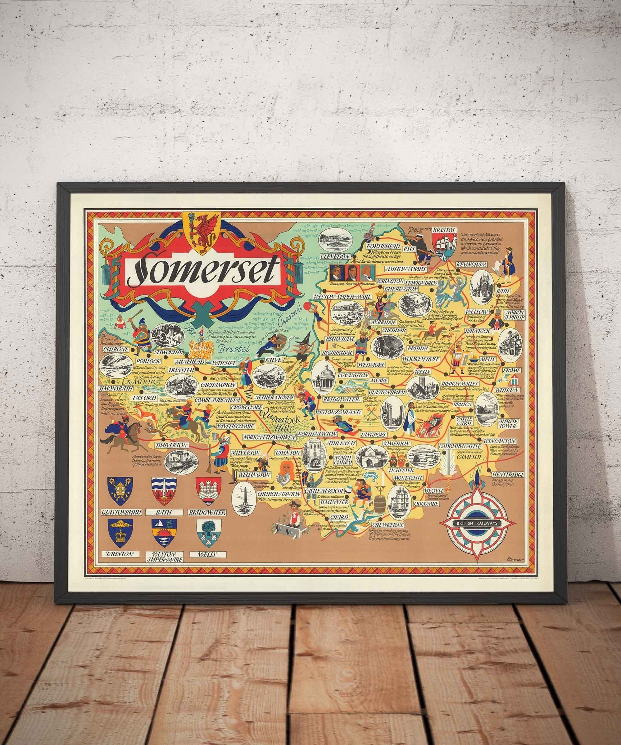 Old Pictorial Map of Somerset, 1950 - British Railway, Weston-super-Ma ...