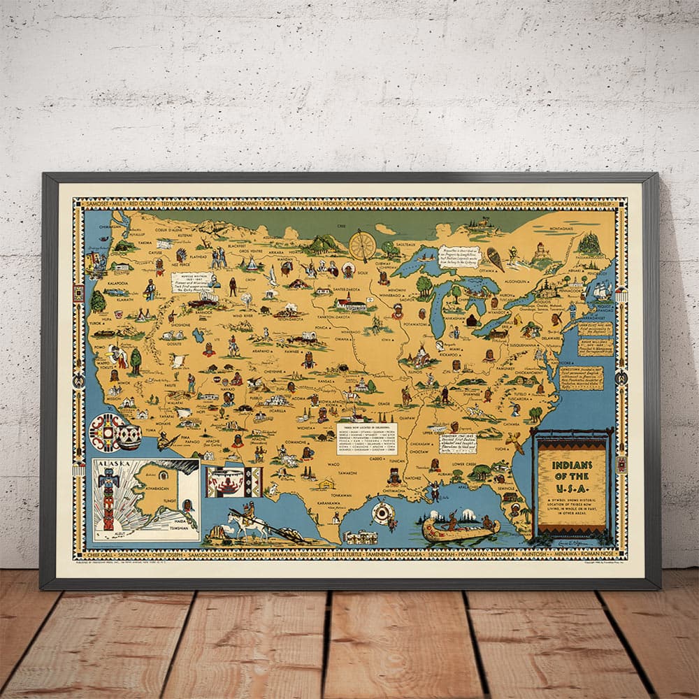 Old Map of Native Americans, 1944 - Indians of USA: Historic Tribe Loc ...