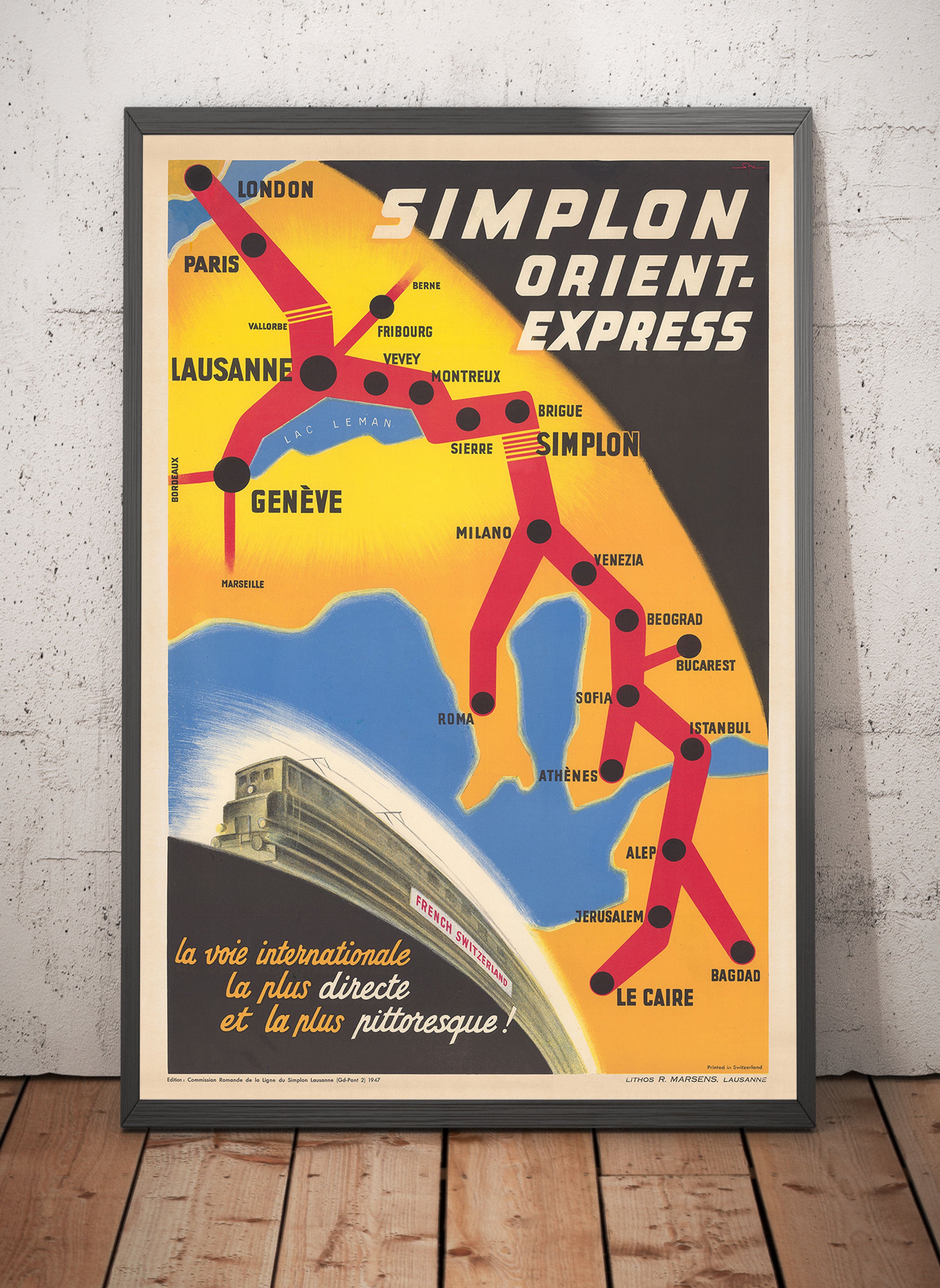 Old Poster Map of the Orient Express Railway, 1947 by Walther Spinner ...