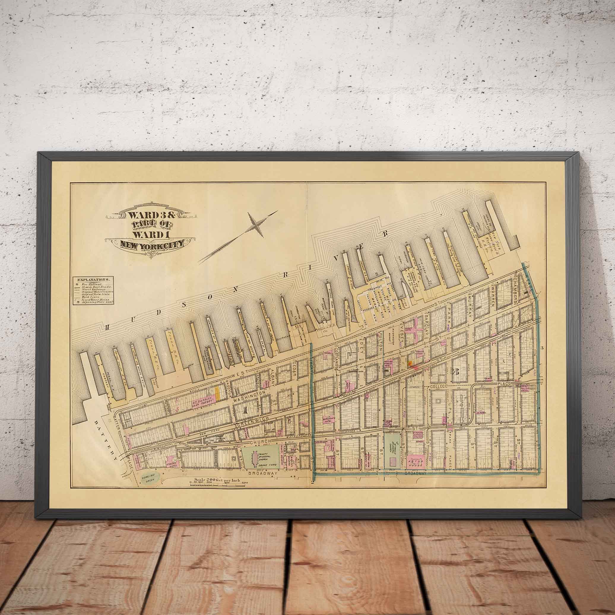 Old Map of Battery Park City & Tribeca, 1879 - Downtown Manhattan Ward ...